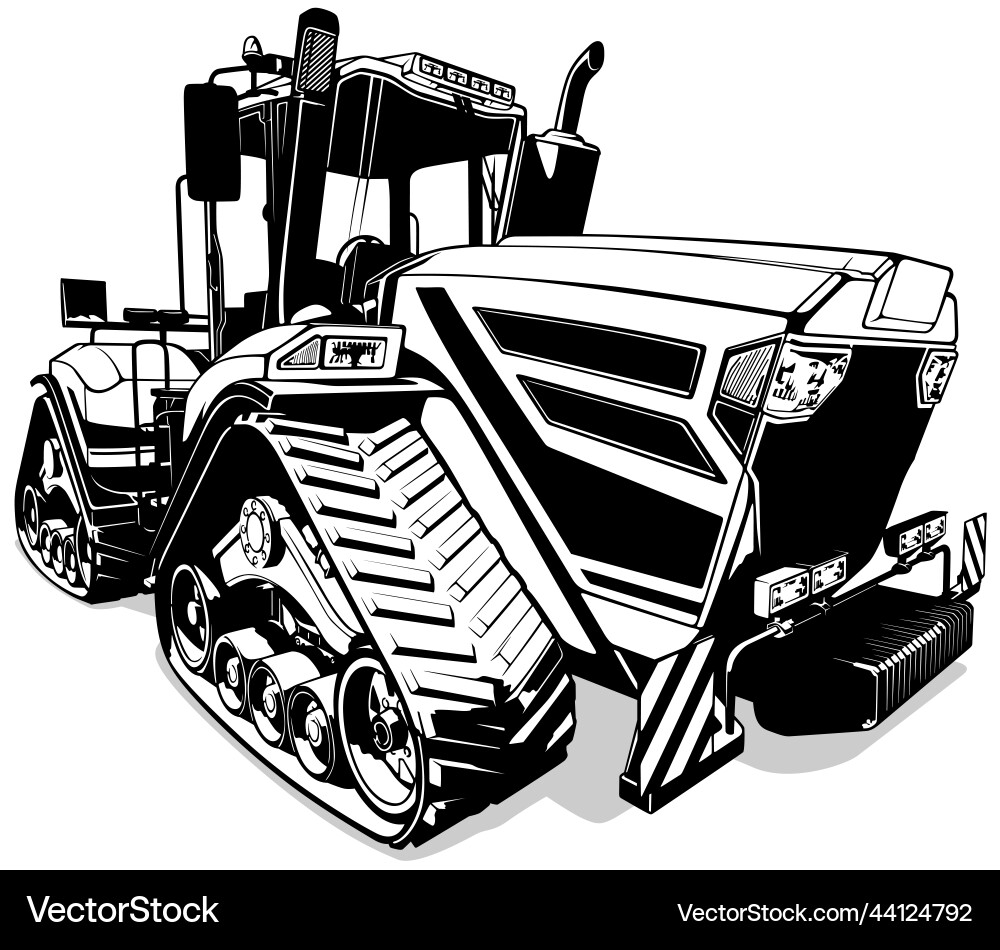 Drawing of tracked farm tractor from front view Vector Image