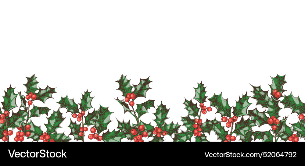 Holly berry seamless border Royalty Free Vector Image