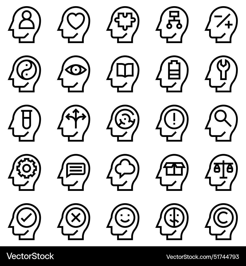Brain process line icon set Royalty Free Vector Image