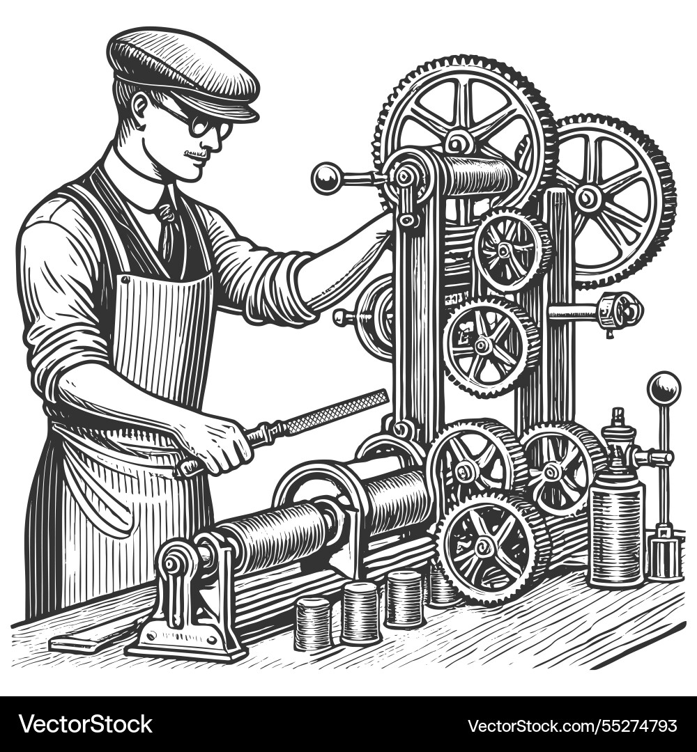 Early Industrial Machinery Operators Royalty Free Vector