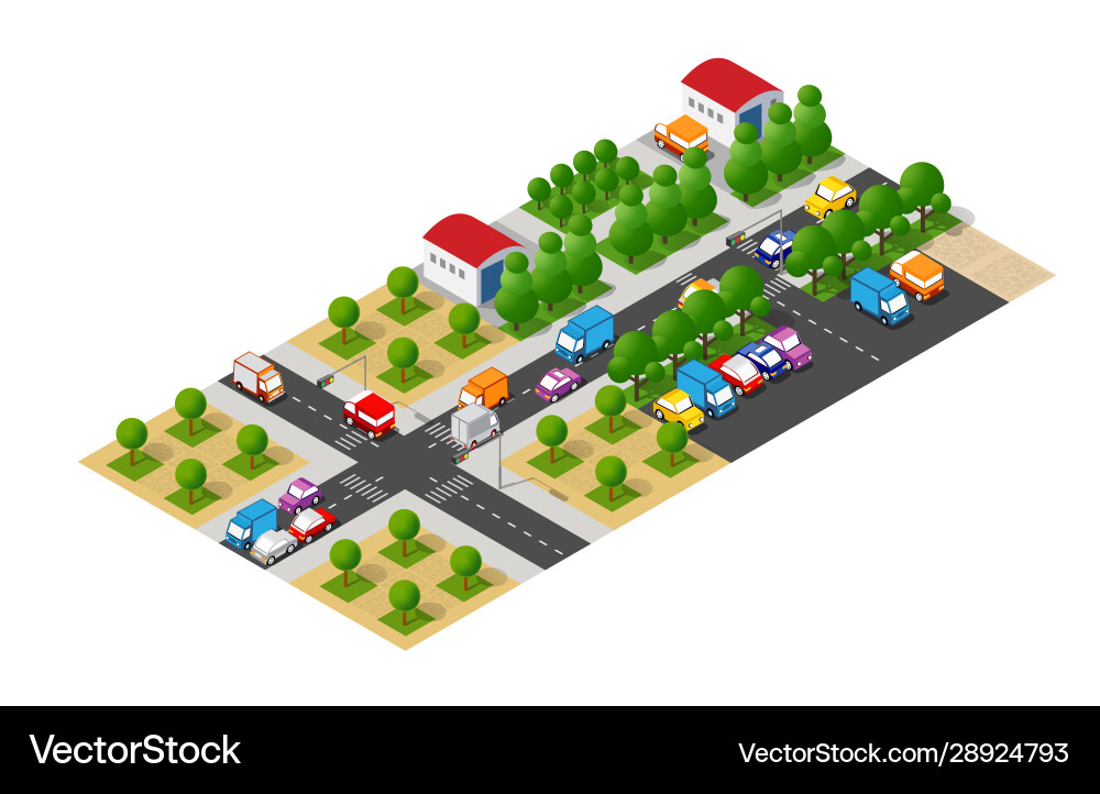 Isometric city with roads streets Royalty Free Vector Image