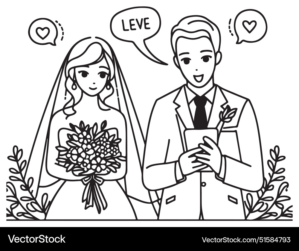 One continuous drawn line wedding from Royalty Free Vector