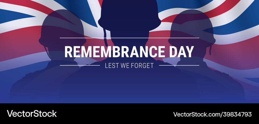 Remembrance day banner with soldiers and flag Vector Image