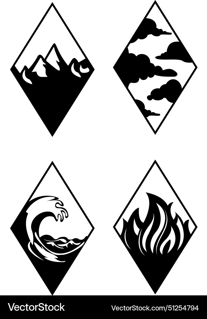 Elemental icons romb frame set sacred magic Vector Image