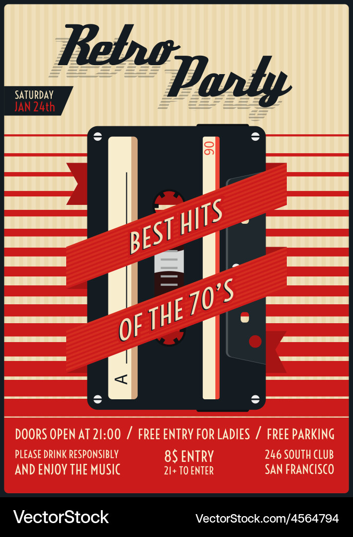 Retro party poster Royalty Free Vector Image - VectorStock