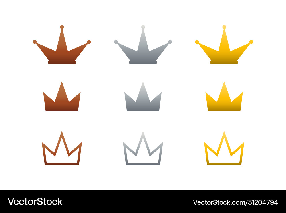 Set collection golden silver and bronze crowns Vector Image