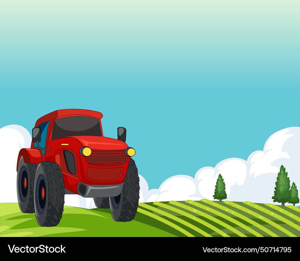 A tractor in rural landscape Royalty Free Vector Image