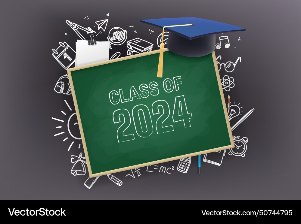 Class of 2024 graduation chalkboard with Vector Image