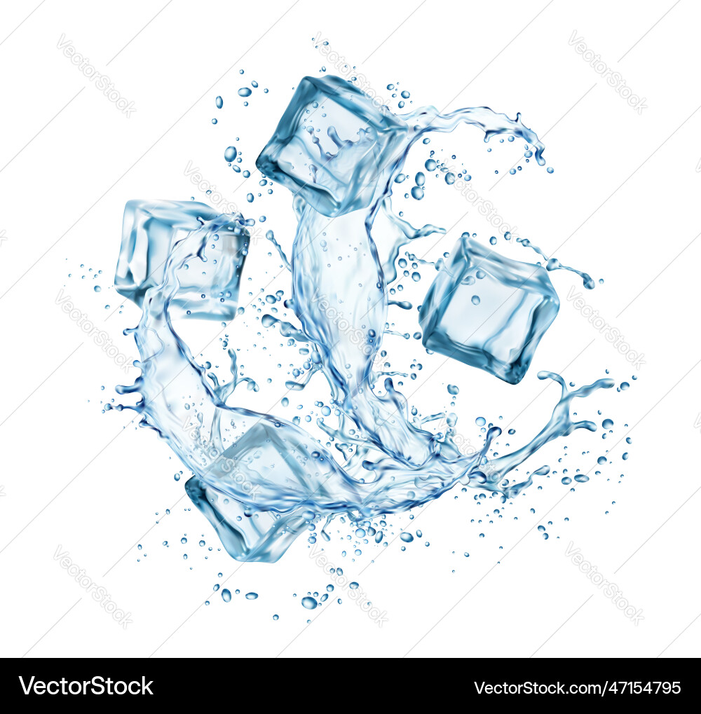 Frozen ice cubes in water splashes liquid wave Vector Image