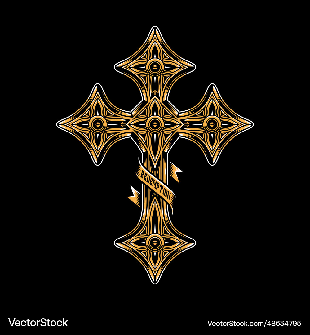 Heraldic cross graphic on black Royalty Free Vector Image
