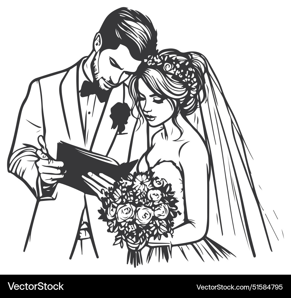 One continuous drawn line wedding from Royalty Free Vector