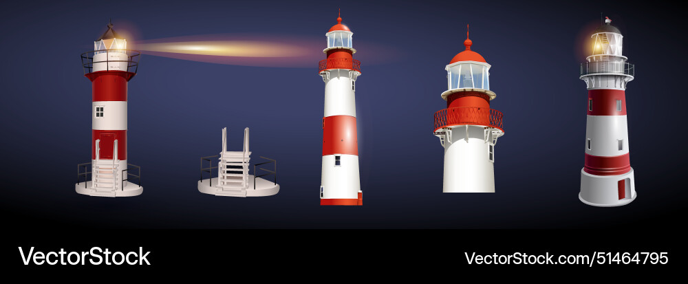 Realistic lighthouse in the night sky background Vector Image