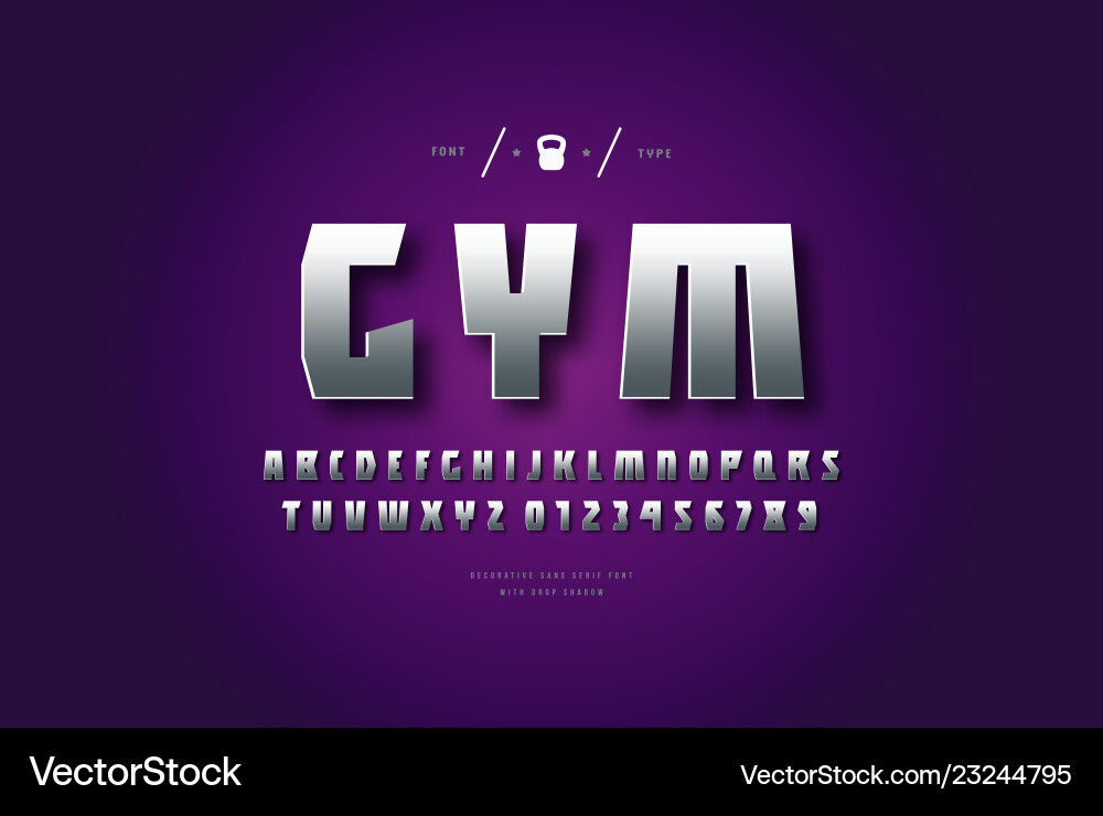 Silver colored and metal chrome sans serif font Vector Image