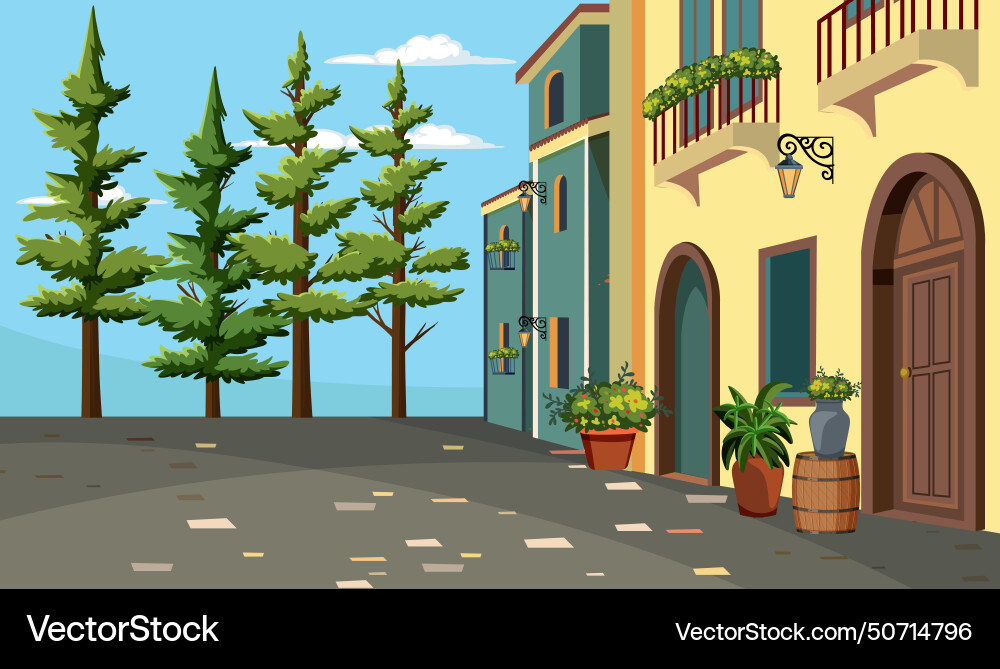 A charming street with trees Royalty Free Vector Image