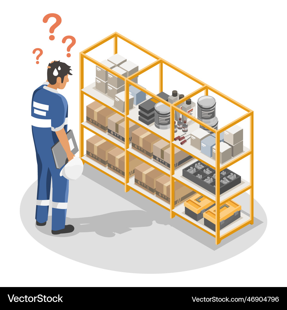 Confused Workers in a Storeroom Royalty Free Vector Image