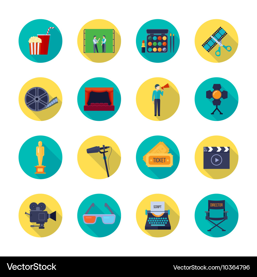 Filmaking attributes flat round icons collection Vector Image