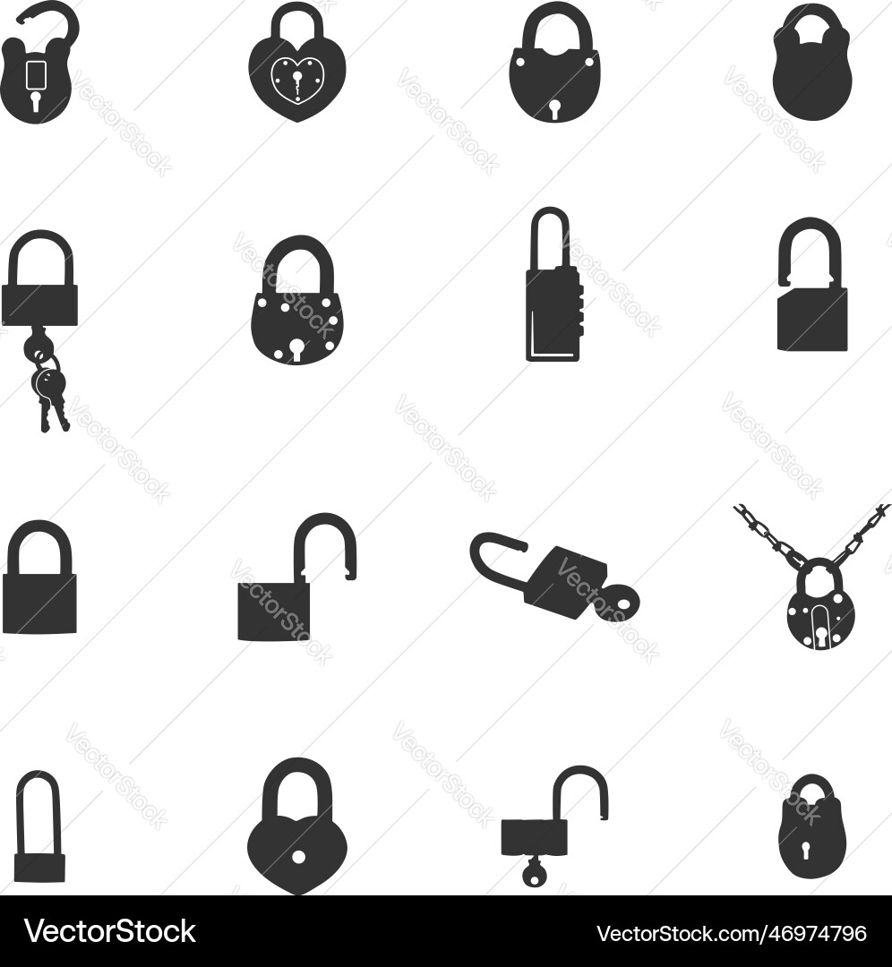 Lock silhouettes icon collection Royalty Free Vector Image