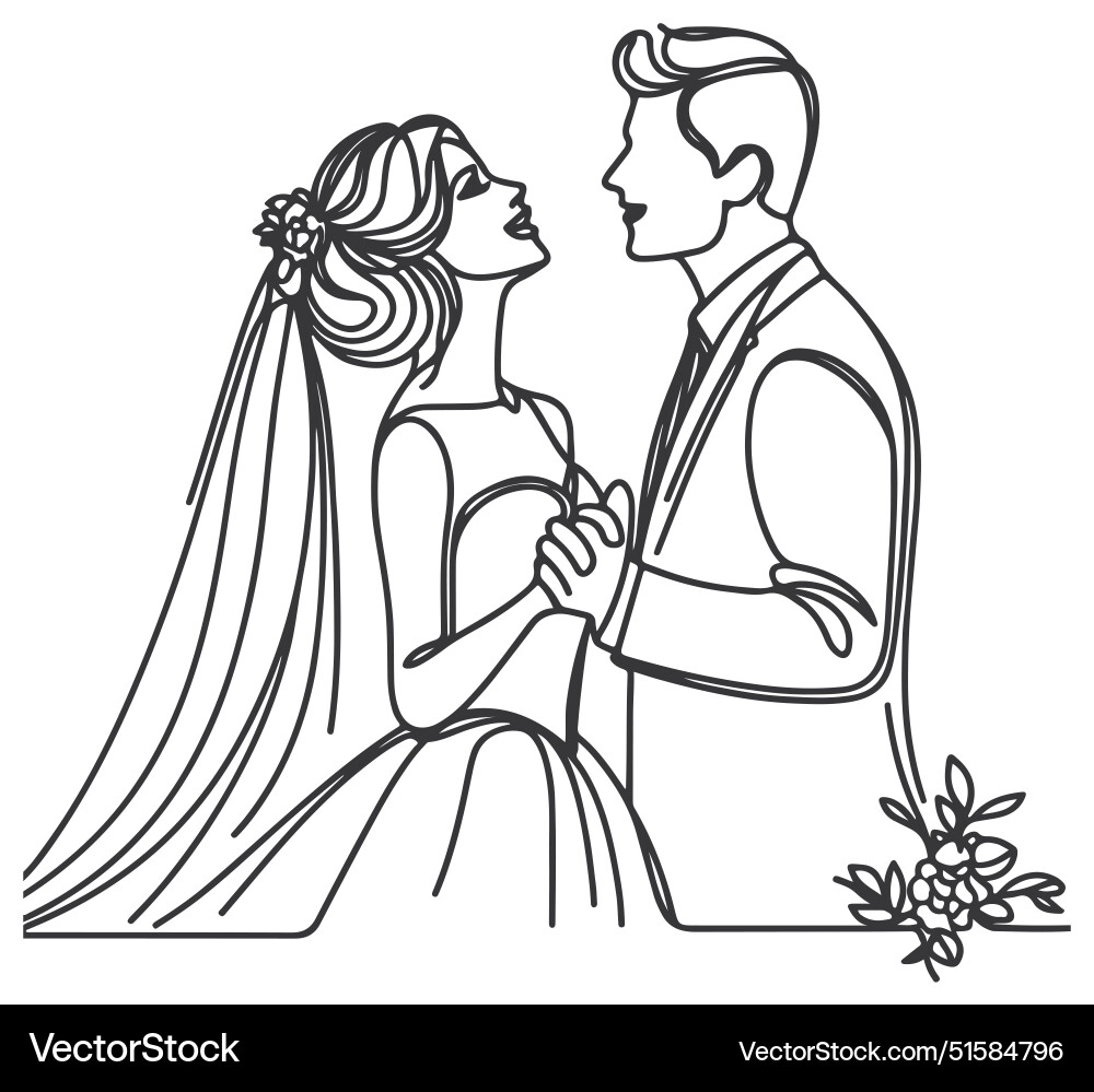 One continuous drawn line wedding from Royalty Free Vector