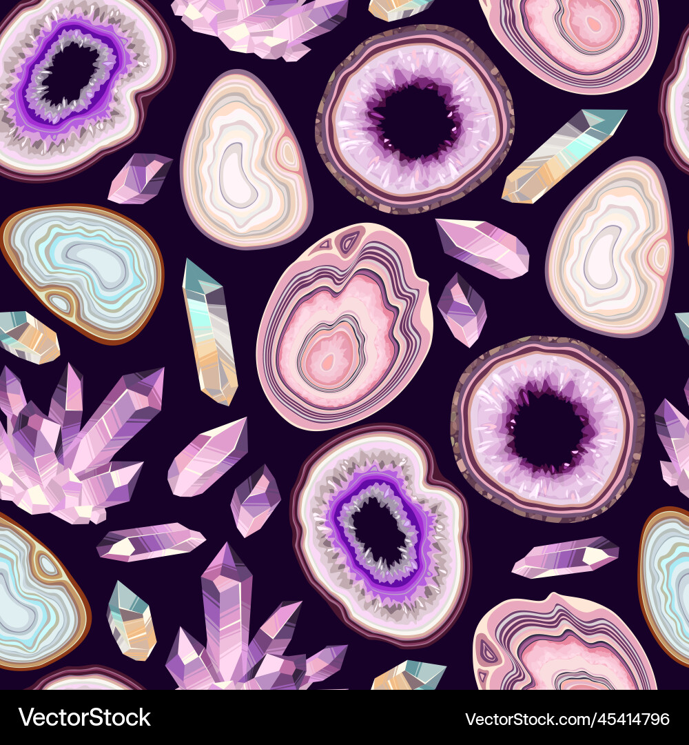 Seamless pattern with geode and crystals Vector Image
