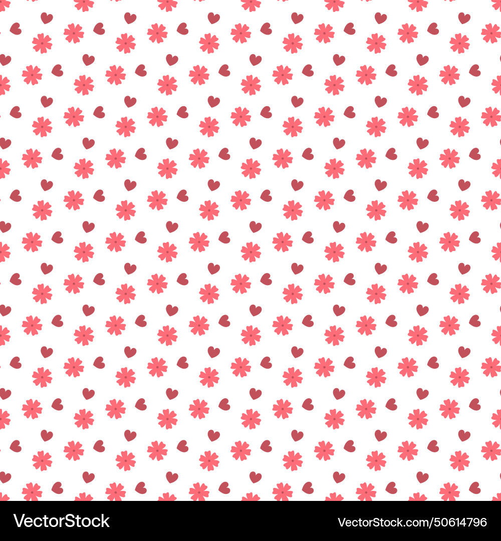 Valentine flowers pattern with hearts Royalty Free Vector