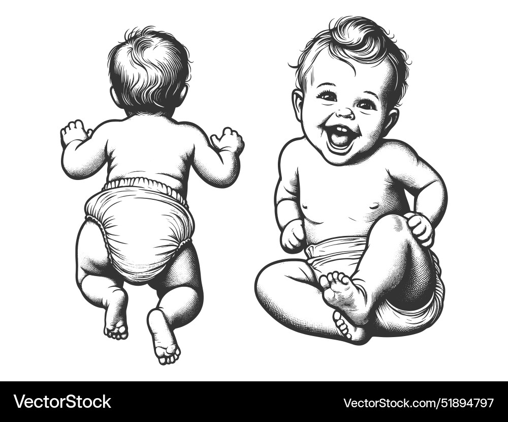 Baby sitting and crawling Royalty Free Vector Image