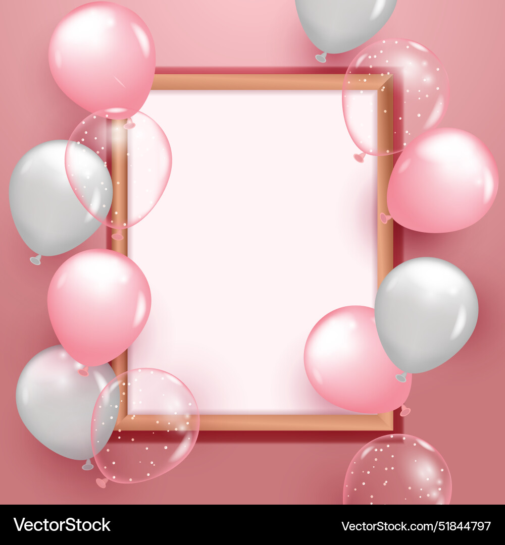 Frame with pink and silver balloons Royalty Free Vector