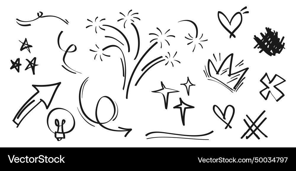 Hand drawn set of doodle emphasis design elements Vector Image