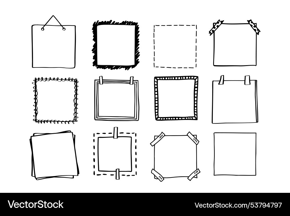 Handdrawn set of square scribbles frame doodle Vector Image