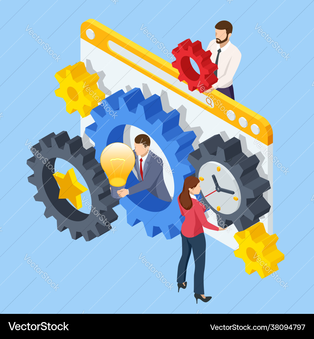 Isometric business process team connect Royalty Free Vector