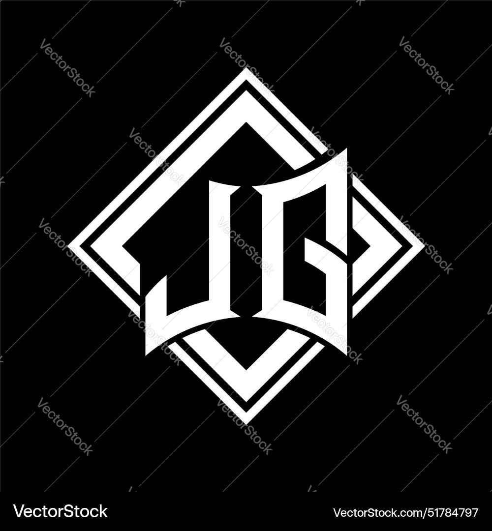 Jg letter logo abstract shield shape with square Vector Image