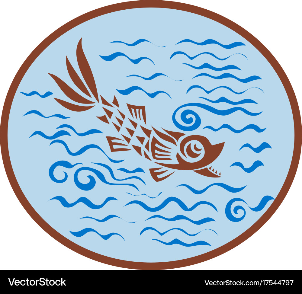 Medieval fish swimming oval retro Royalty Free Vector Image