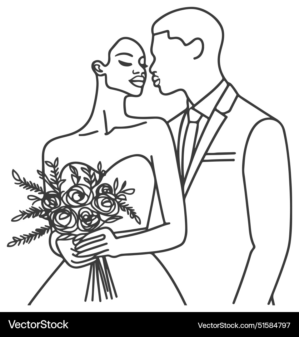 One continuous drawn line wedding from Royalty Free Vector