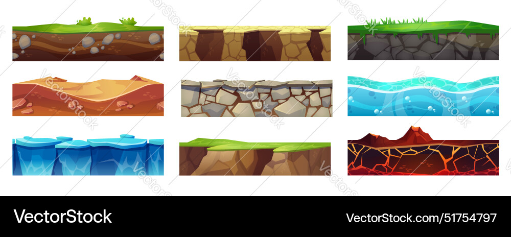 Seamless ground texture set for game ui design Vector Image