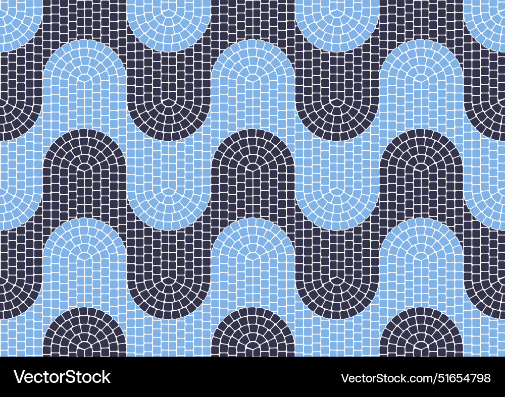Blue wavy mosaic tile seamless pattern portuguese Vector Image
