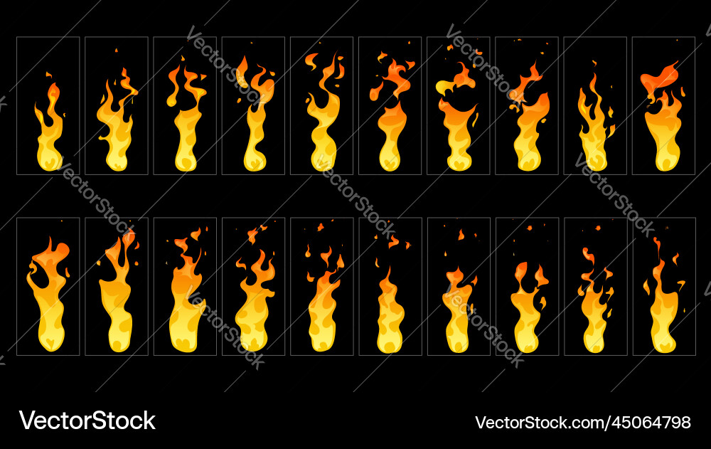 Cartoon fire flame sprite animation burning stages