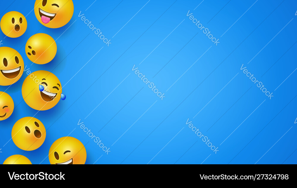 Fun 3d smiley face icons blue copyspace background