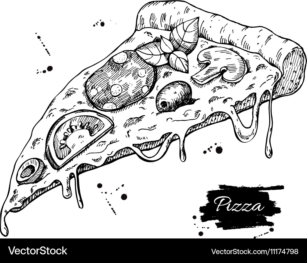 Pizza slice drawing hand drawn Royalty Free Vector Image