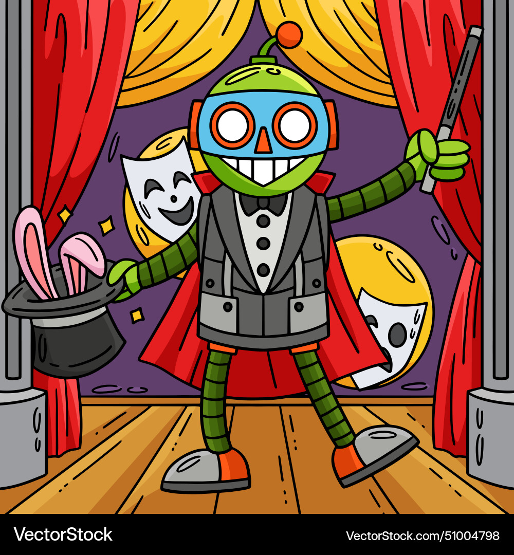 Robot magician colored cartoon Royalty Free Vector Image