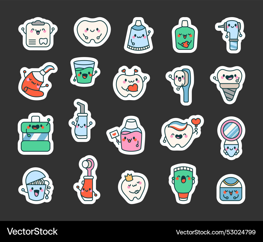 Cute cartoon dentist tool sticker bookmark Vector Image