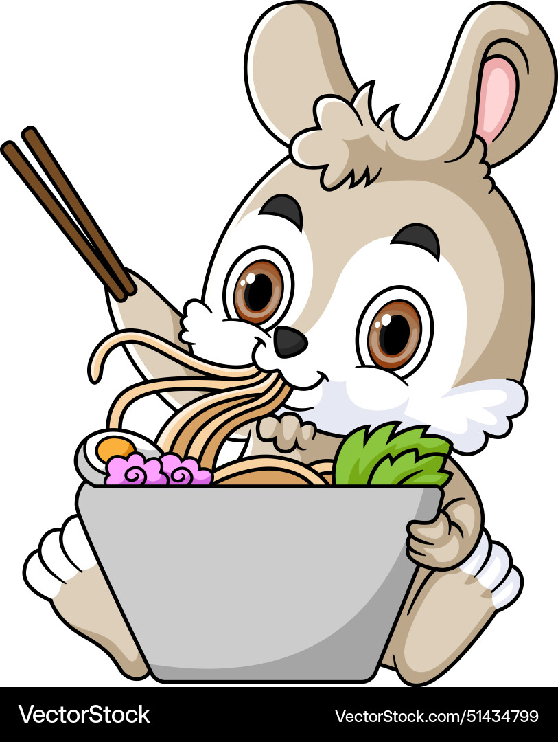 Cute fox eating ramen bowl with chopstick Vector Image
