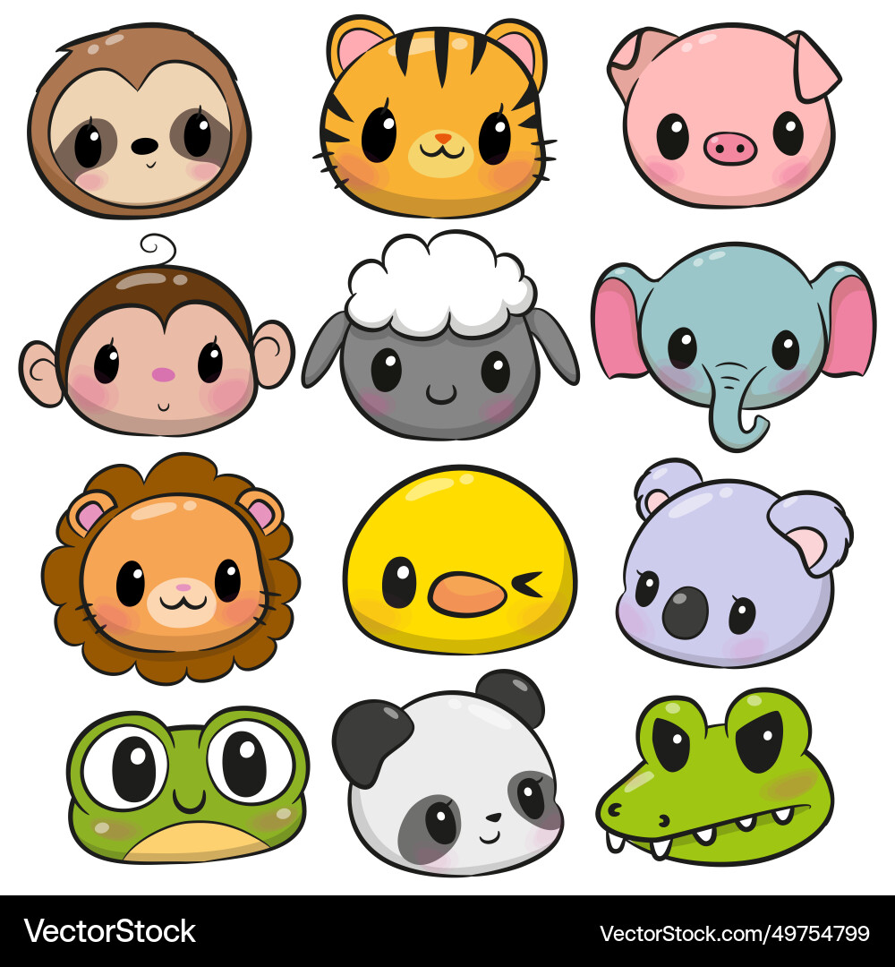Faces cute cartoon animals Royalty Free Vector Image