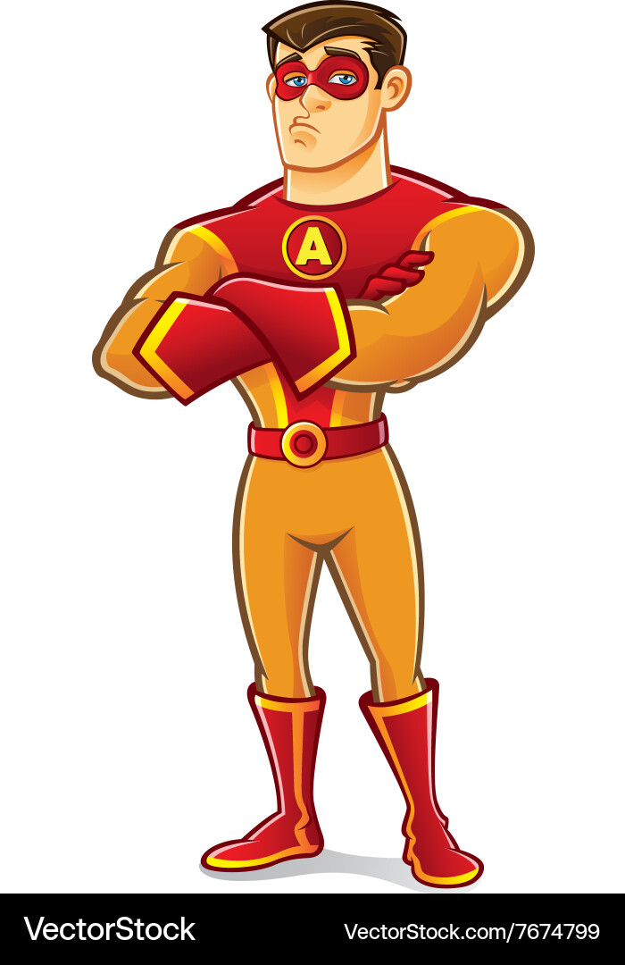 Handsome superhero crossing arm Royalty Free Vector Image