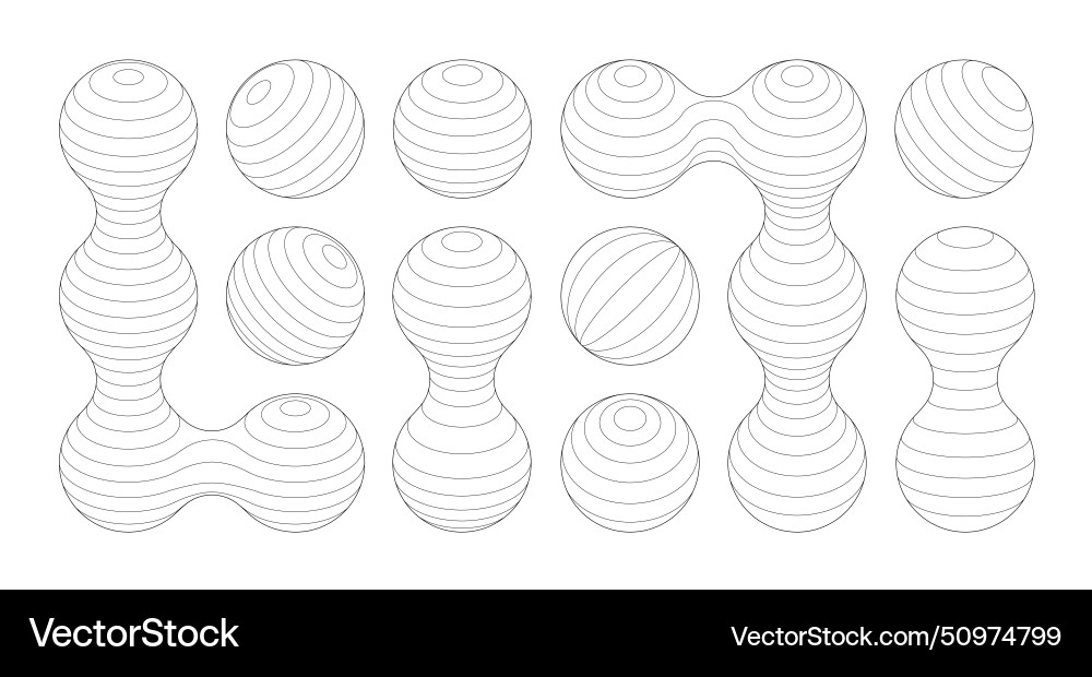 Metaball connected circles wireframe y2k shape Vector Image