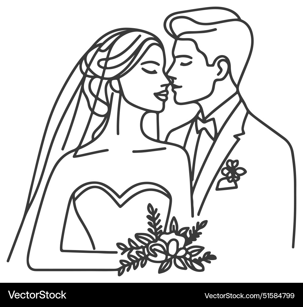 One continuous drawn line wedding from Royalty Free Vector