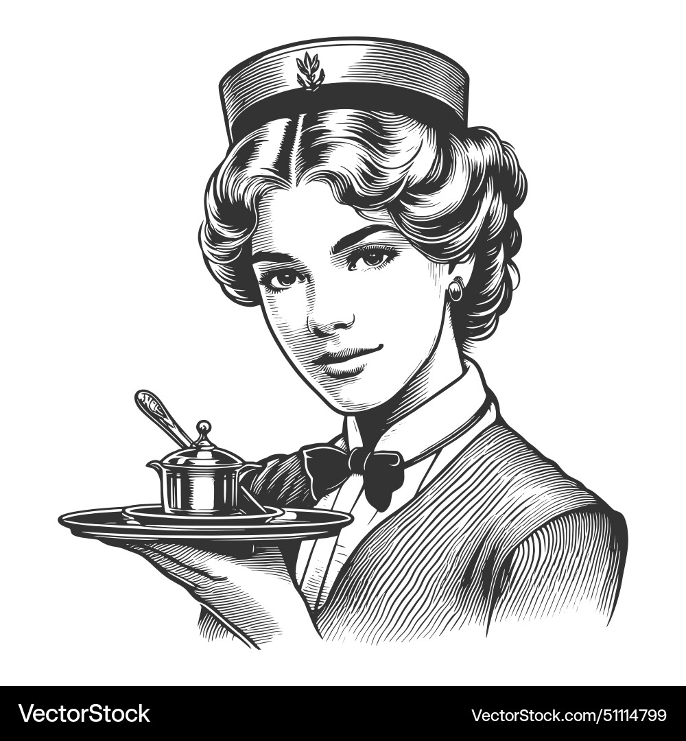 Stewardess serving with elegance sketch Royalty Free Vector