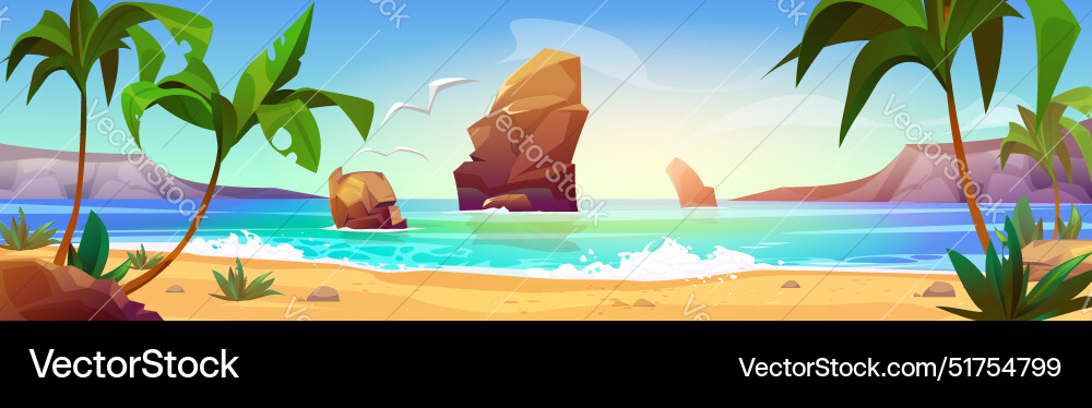 Tropical sea beach with palm trees Royalty Free Vector Image