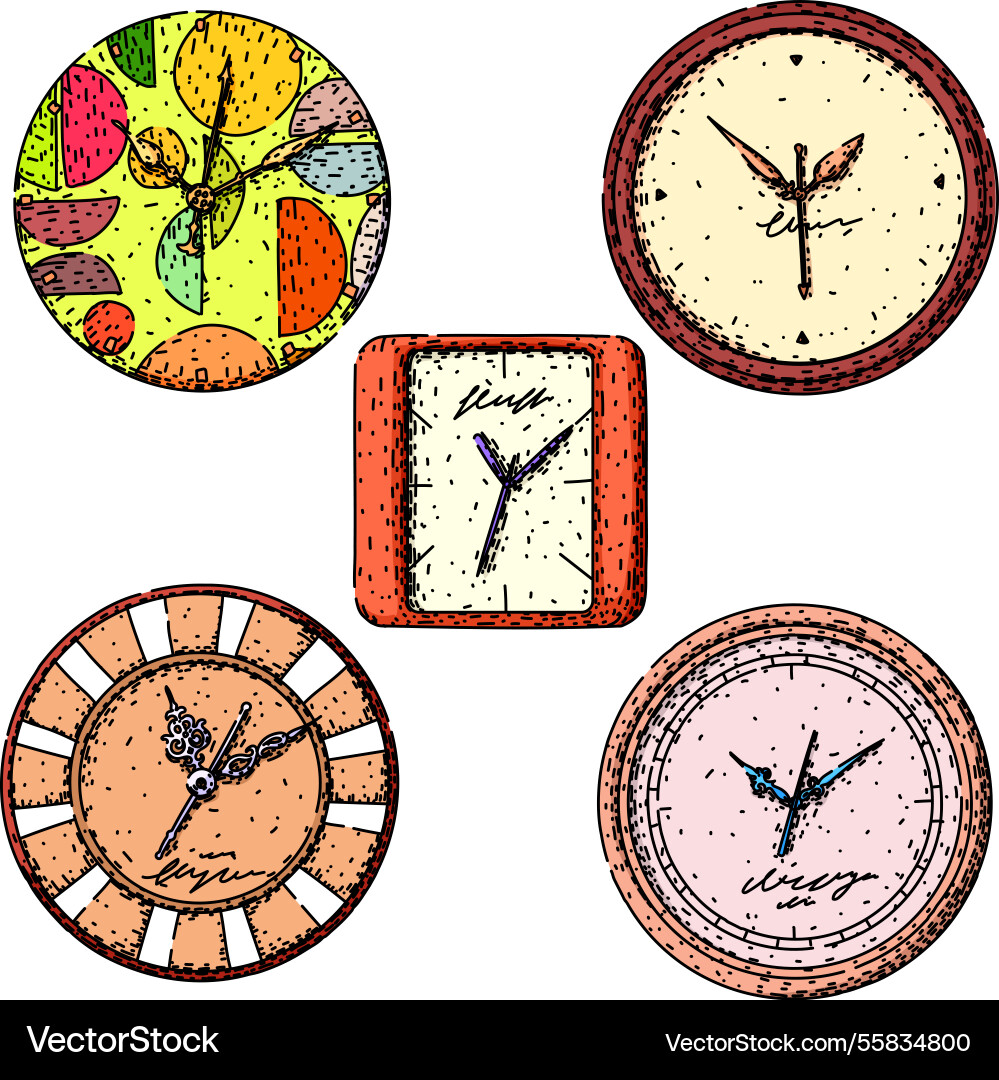 Clock set sketch hand drawn Royalty Free Vector Image