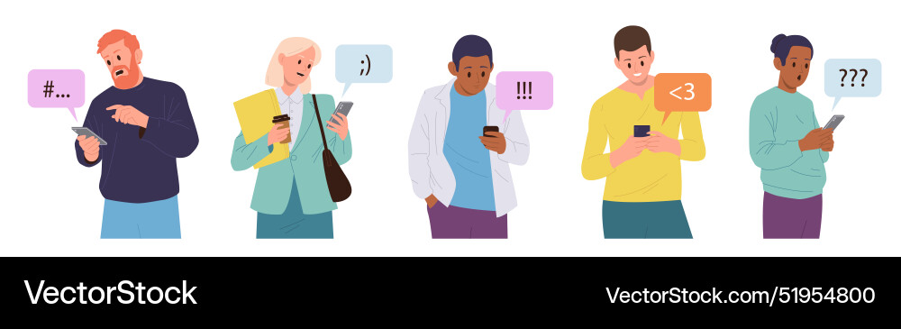 Diverse people cartoon character using smartphone Vector Image