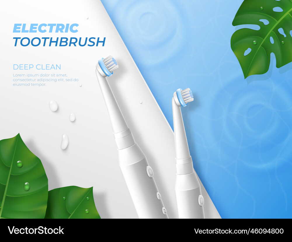 Electric toothbrush on minimal surface ad banner Vector Image