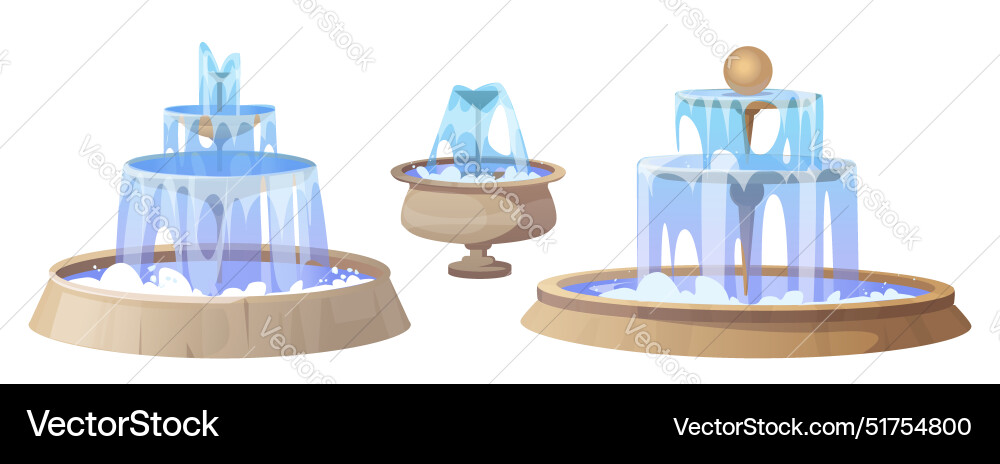 Round fountains set isolated on white background Vector Image